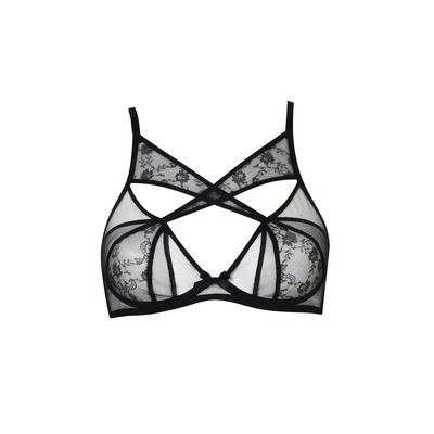 英AP 大内密探Lza系黑纱透视交叉性感内衣套装