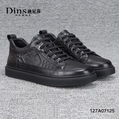 迪尼莎2024秋季新款平底休闲鞋牛皮舒适小白鞋百搭板鞋男07125