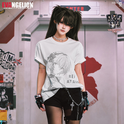 MEDMxEVA NEVER END系列人物代码风宽松短袖潮流个性宽松圆领T恤