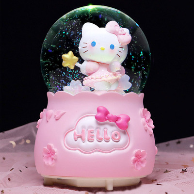 梦幻水晶球樱花kt猫咪飘雪音乐盒