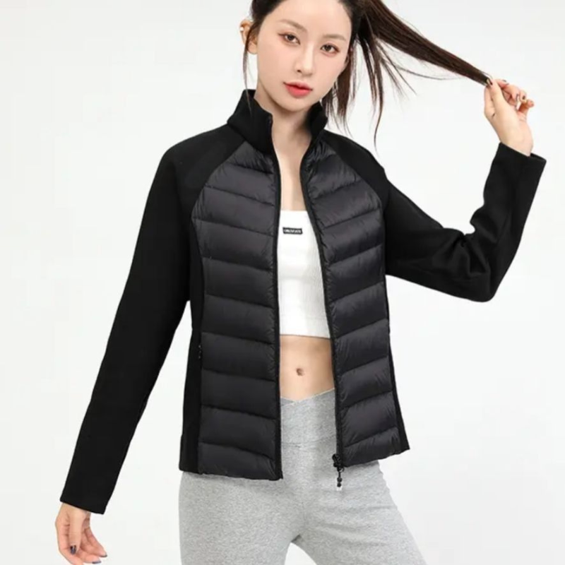 2025轻薄棉服女士运动瑜伽户外立领黑色新短款休闲保暖服健身