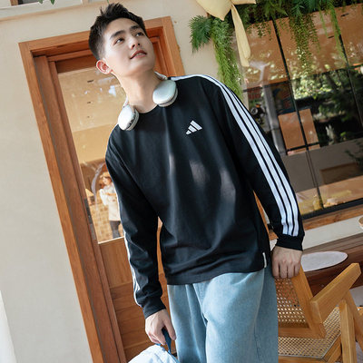 阿迪达斯正品男装秋季新款ES+ 3S L/S TEE 针织宽松长袖T恤KF3728