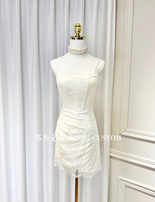 定制款简约显身材鱼骨蕾丝花边收腰褶皱包臀吊带裙打底裙