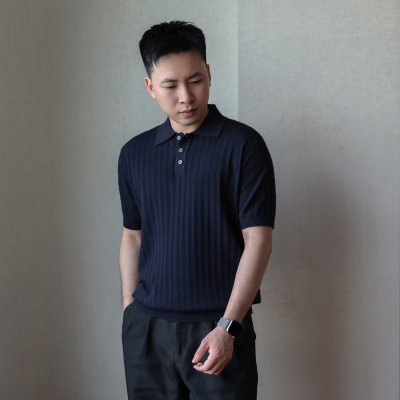 老钱风轻奢针织短袖Polo衫男