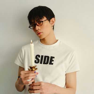 原创小众SIDE字母印花修身T恤