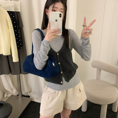 韩系百搭针织衫马甲两件套