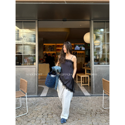 26年早春复古波点蕾丝拼接斜边连衣裙百搭温柔不规则裙