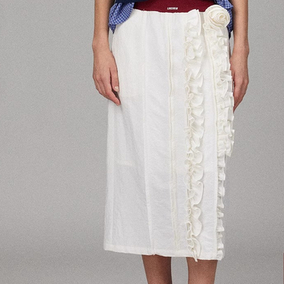 【LACERTA/莱瑟塔】25春夏新品立体花朵不对称撞色腰头H型中长裙