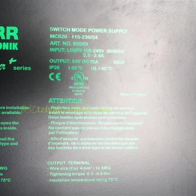 二手德国MURR MCS20-115-230/24  85063 24V 20A 电源询价