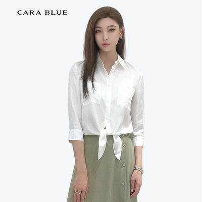 喀啦CARABLUE 简约通勤气质百搭 下摆打结七分袖衬衫KB241PWB0012
