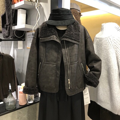 复古翻领仿皮毛一体外套女2026秋冬新款韩版宽松保暖皮衣KDD66109