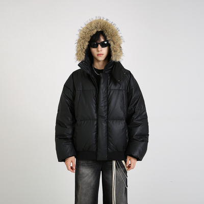 NineteenAutumn美式复古毛领连帽羽绒服90白鸭绒宽松男女同款潮牌