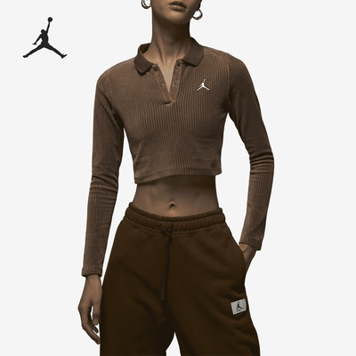 Nike/耐克正品新款Air Jordan女子灯芯绒翻领长袖T恤DV1401-274