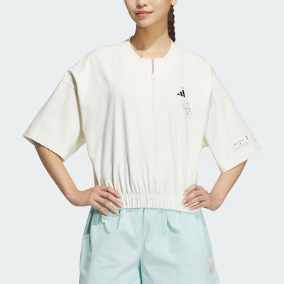 阿迪达斯女士半拉链短袖T恤