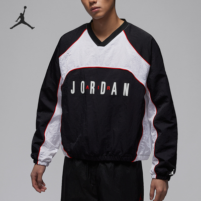 Nike/耐克正品JORDAN男士V领套头梭织经典运动长袖上衣IF1836-010