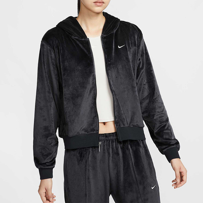 Nike/耐克正品新款女士宽松加绒连帽短款丝绒外套HJ0958-010