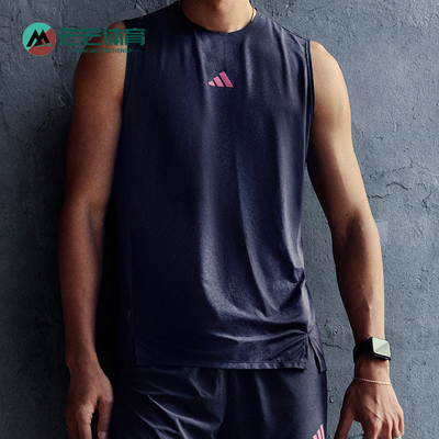 Adidas/阿迪达斯正品2026男士透气跑步侧开叉运动背心T恤KR5093
