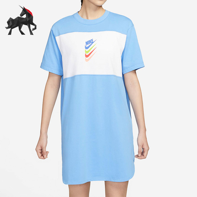 Nike/耐克正品Sportswear新款女蓝白色经典短袖连衣裙DM6763-412