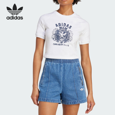Adidas/阿迪达斯正品三叶草女士圆领修身经典潮流印花短袖JZ0851