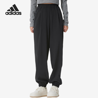Adidas/阿迪达斯正品新款女黑色跑步吸汗经典束脚纯色长裤KS2883