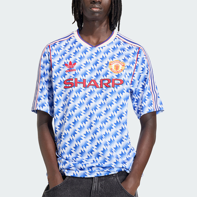 Adidas/阿迪达斯正品三叶草新款男蓝白色经典复古短袖球衣JM5495