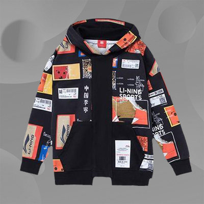 李宁童装新品中国李宁男大童宽松套头连帽休闲款卫衣YWDR555