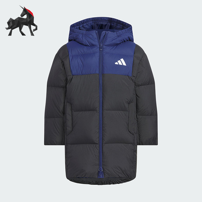 Adidas/阿迪达斯正品LK L DOWN JKT儿童连帽拼接保暖羽绒服KB5124