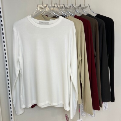 色柚圆领长袖修身显瘦T恤