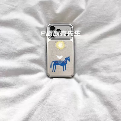 ins复古格子小猫插画电镀银磁吸适用苹果iPhone17promax手机壳1615pro小米1415Pro华为mate60p70三星S23防摔