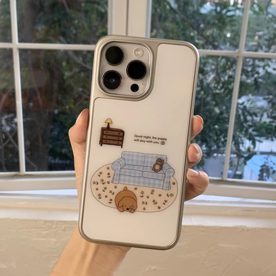 沙发小熊狗狗镀银边软壳适用于苹果手机壳iPhone16promax亚克力15pro/14/13/12/11新款包括秋冬新品可爱卡通