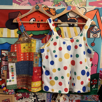 复古花色棉质吊带背心上衣小个子