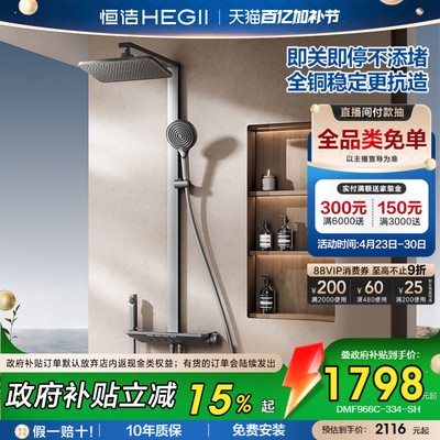 恒洁铜水路增压即关即停除垢花洒