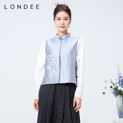 Londee/龙笛新中式提花马夹春秋刺绣盘扣缎面马甲日常可穿4S27288