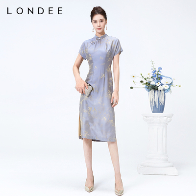 Londee/龙笛【特价】紫雅鎏云| 新中式气质旗袍高档连衣裙4S21262