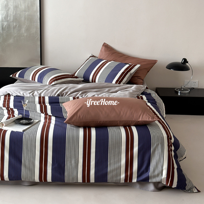 ifreeHome原创 都市条纹100s全棉四件套贡缎A类纯棉亲肤四季床品