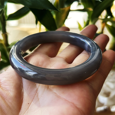 天然和田玉手镯烟紫玉径53.8原物实拍玉石手镯A货正品和田玉镯子