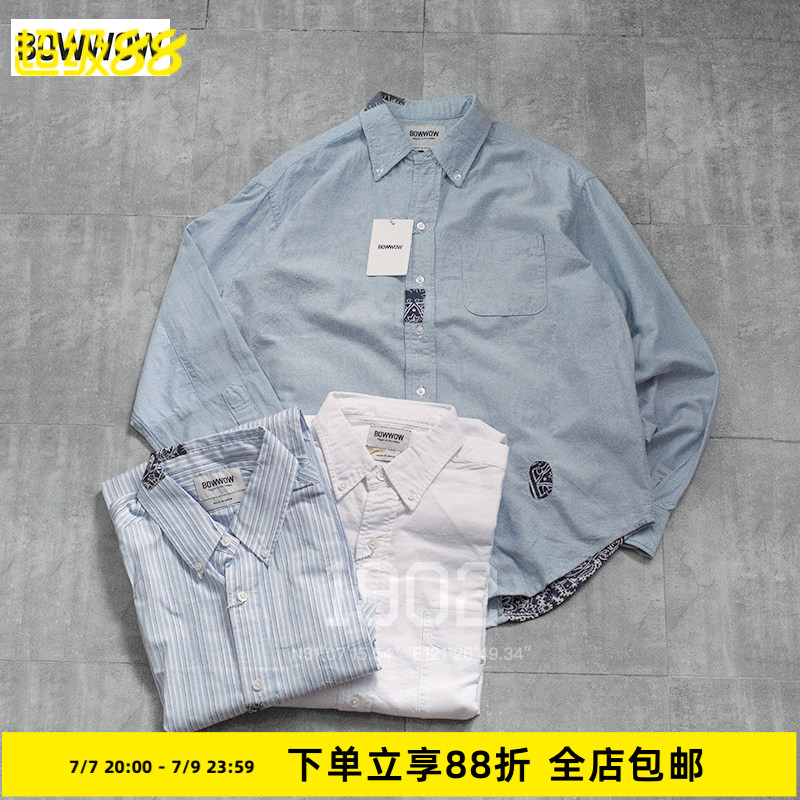 现货 BOW WOW OXFORD BD SHIRTS 条纹腰果花补丁牛仔长袖衬衫