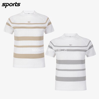 韩国代购southcape高尔夫穿搭26夏修身弹力条纹运动户外针织T恤女