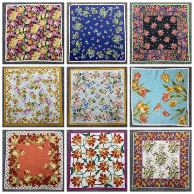 日系vintage古着纯棉男女士轻奢印花吸汗小方巾口袋巾手帕-99