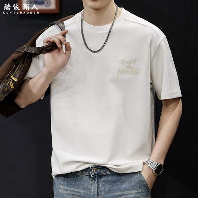 高端重磅刺绣短袖T恤男夏季新款