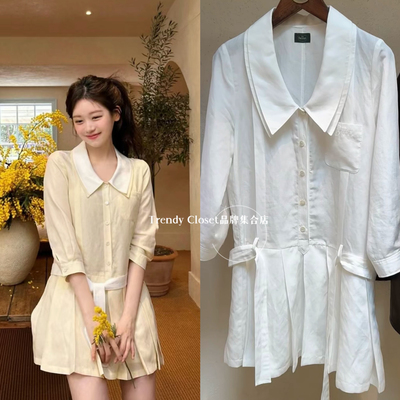 韩国直邮 the barnnet 2024春夏新款 百褶衬衫显瘦连衣裙八分袖女