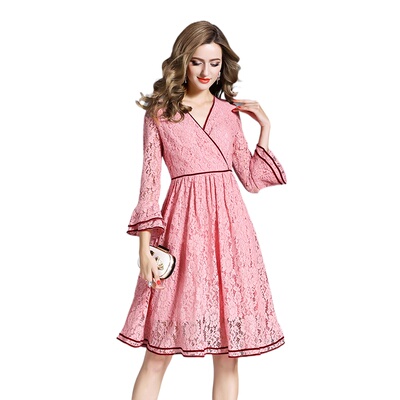 奈昕个性化私人订制 38014 春季新款高腰简约和日淑女风优雅V领连