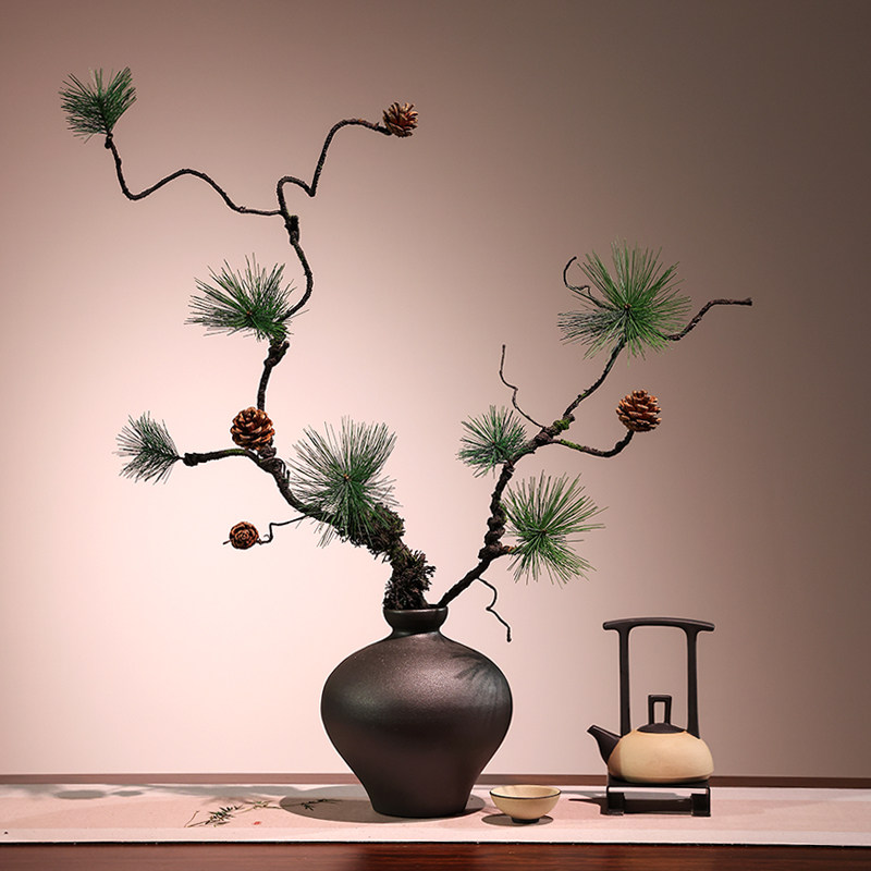 仿真迎客松枫叶盆景玄关茶室新中式摆件客厅装饰品假绿植桌面造景
