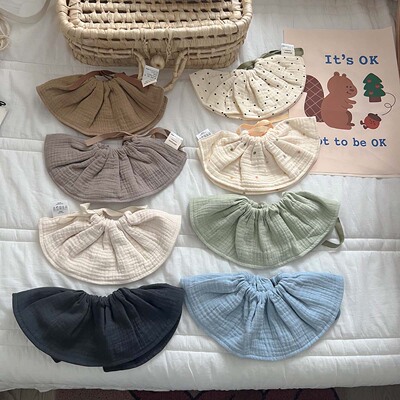 婴儿4层棉纱口水巾纱布围嘴系绳