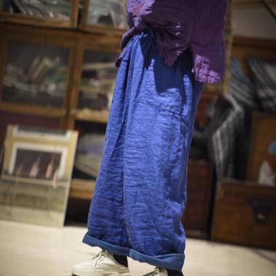 亚麻双层休闲宽松抽带小版裤