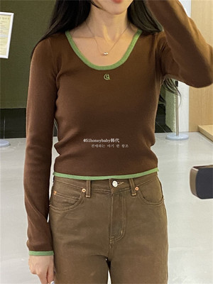 直邮正品大圆领撞色显瘦打底衫