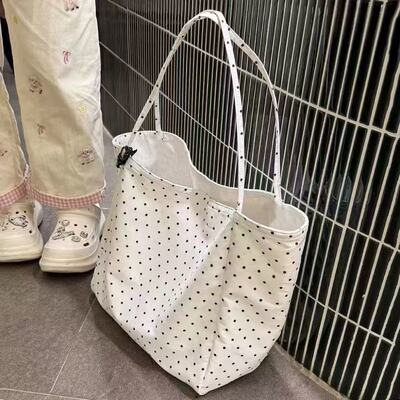日韩大容量帆布包2025波点新款