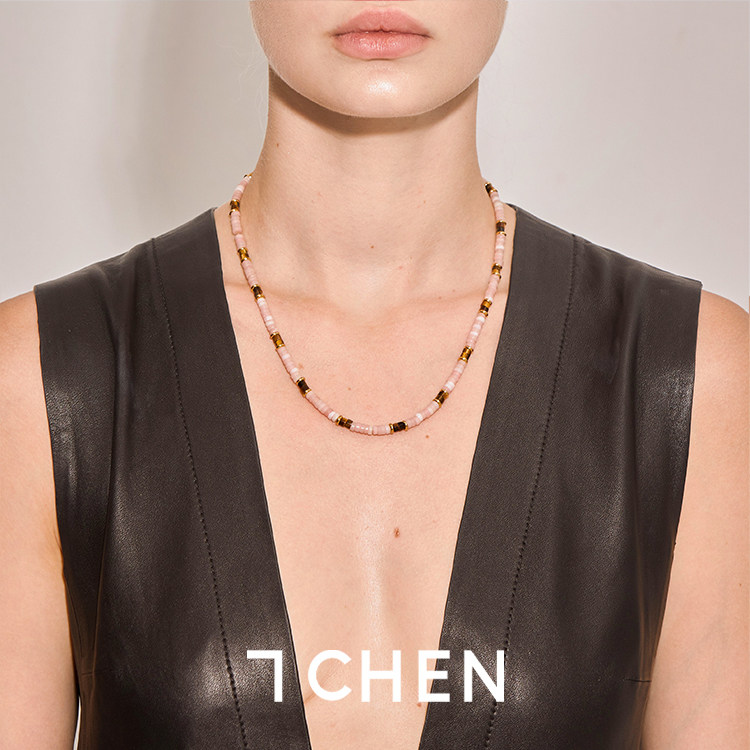 7CHEN原创天然虎眼石粉澳宝项链时尚气质轻奢叠戴锁骨链毛衣链_虎窝淘