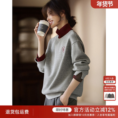 XWI欣未撞色拼接刺绣高领卫衣女2025年秋冬今年流行爆款上衣