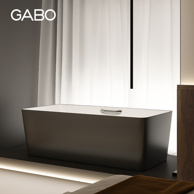观博GABO 人造石独立式浴缸1.7米 酒店家用普通泡澡浴池方形 8603